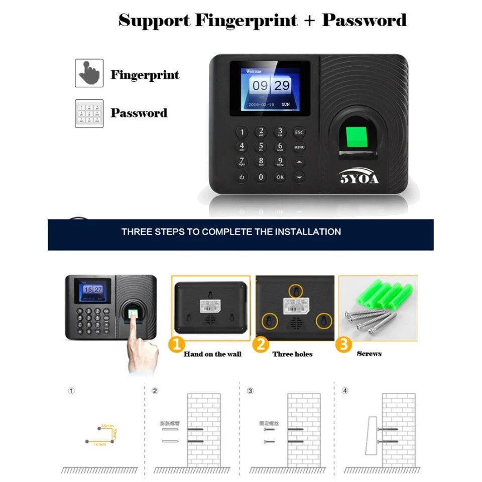 5YOA A10FY Biometric Attendance System Fingerprint Usb Time Clock ...