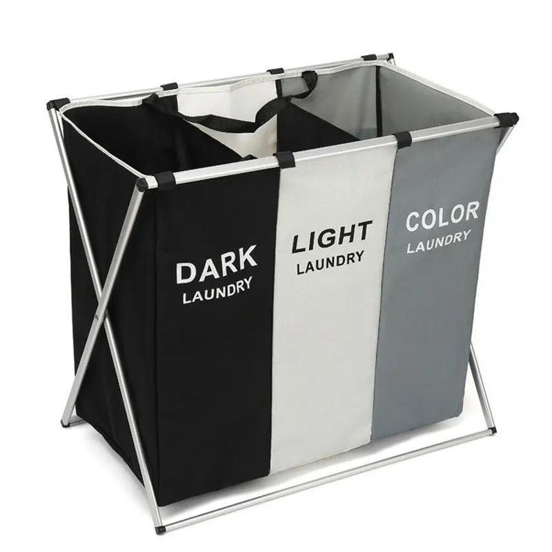 Laundry Basket 3 Section,Foldable Dirty Laundry Hamper, Laundry Room ...