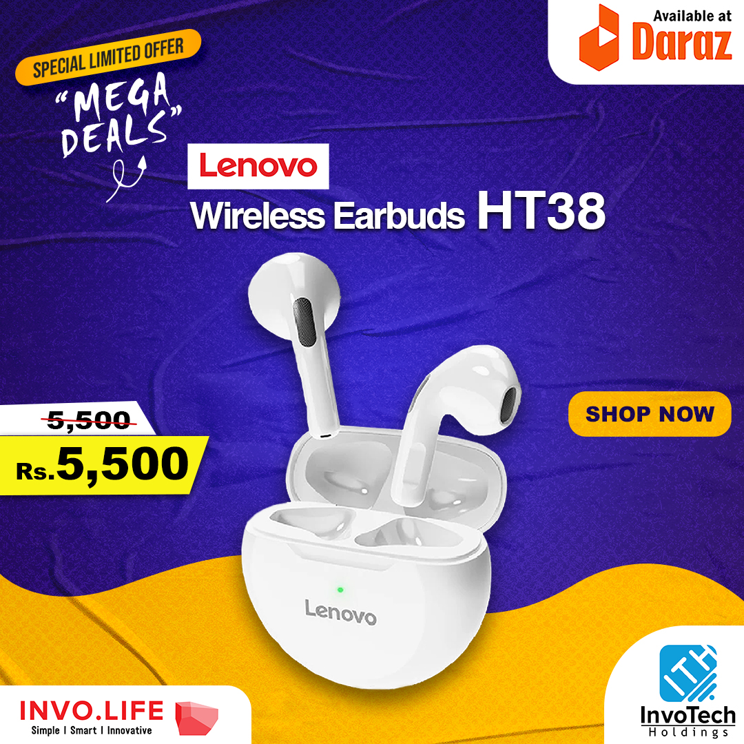 Lenovo True Wireless Bluetooth Ear Buds HT38 TWS Stereo Wireless Ear ...