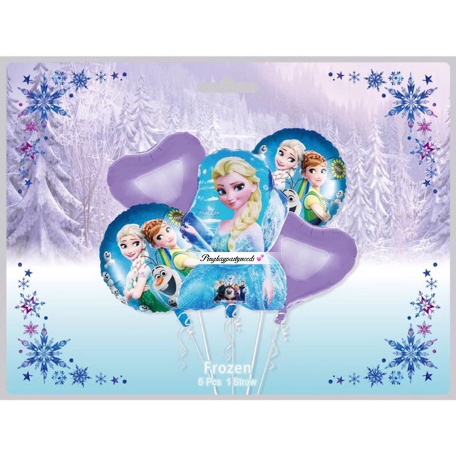 5 Pcs Frozen Fever Foil Balloon Pack - Themed Birthday Party Balloons ...
