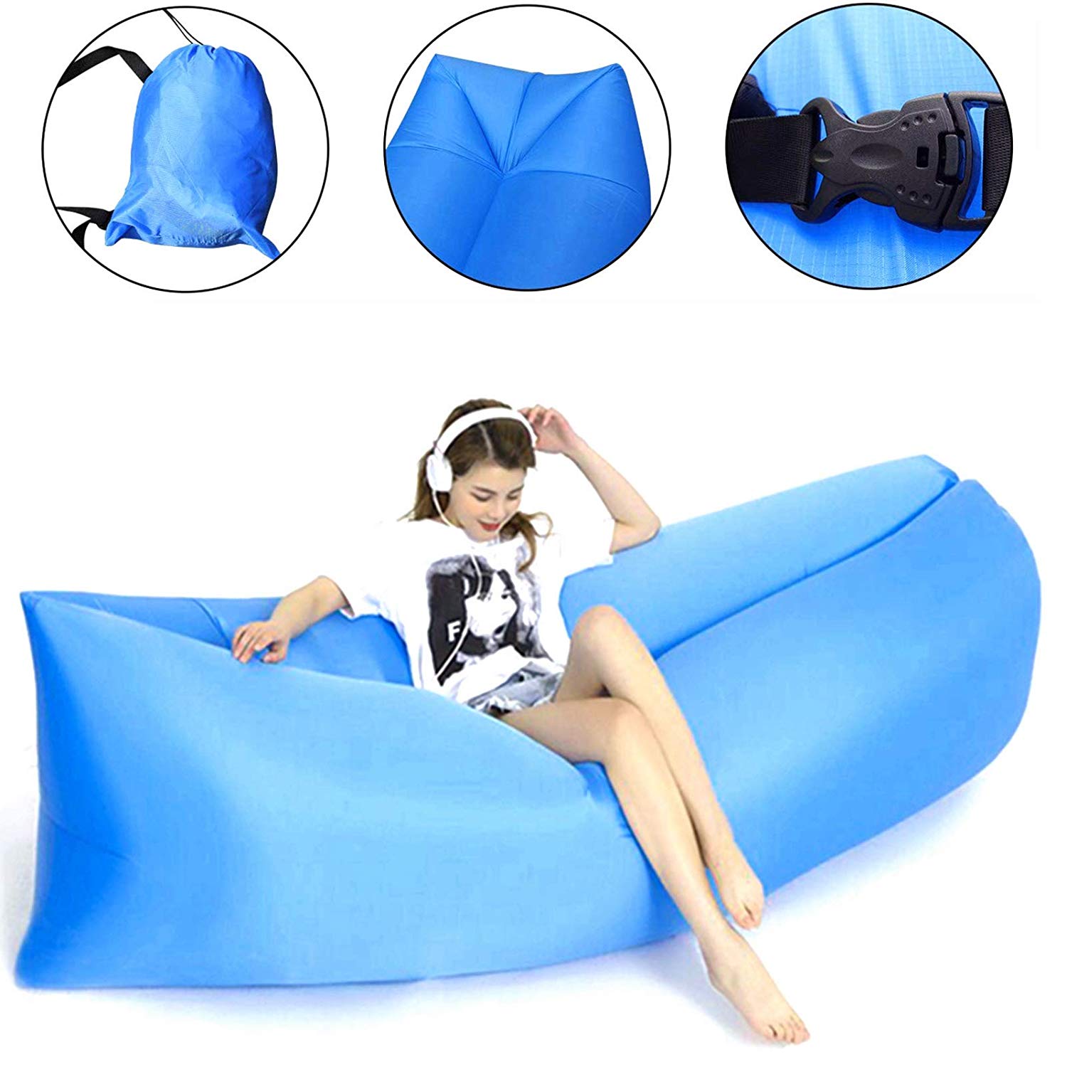 Inflatable Lounger Air Sofa Lightweight Beach Sleeping Bag Air Hammock Folding Rapid Inflatable ...