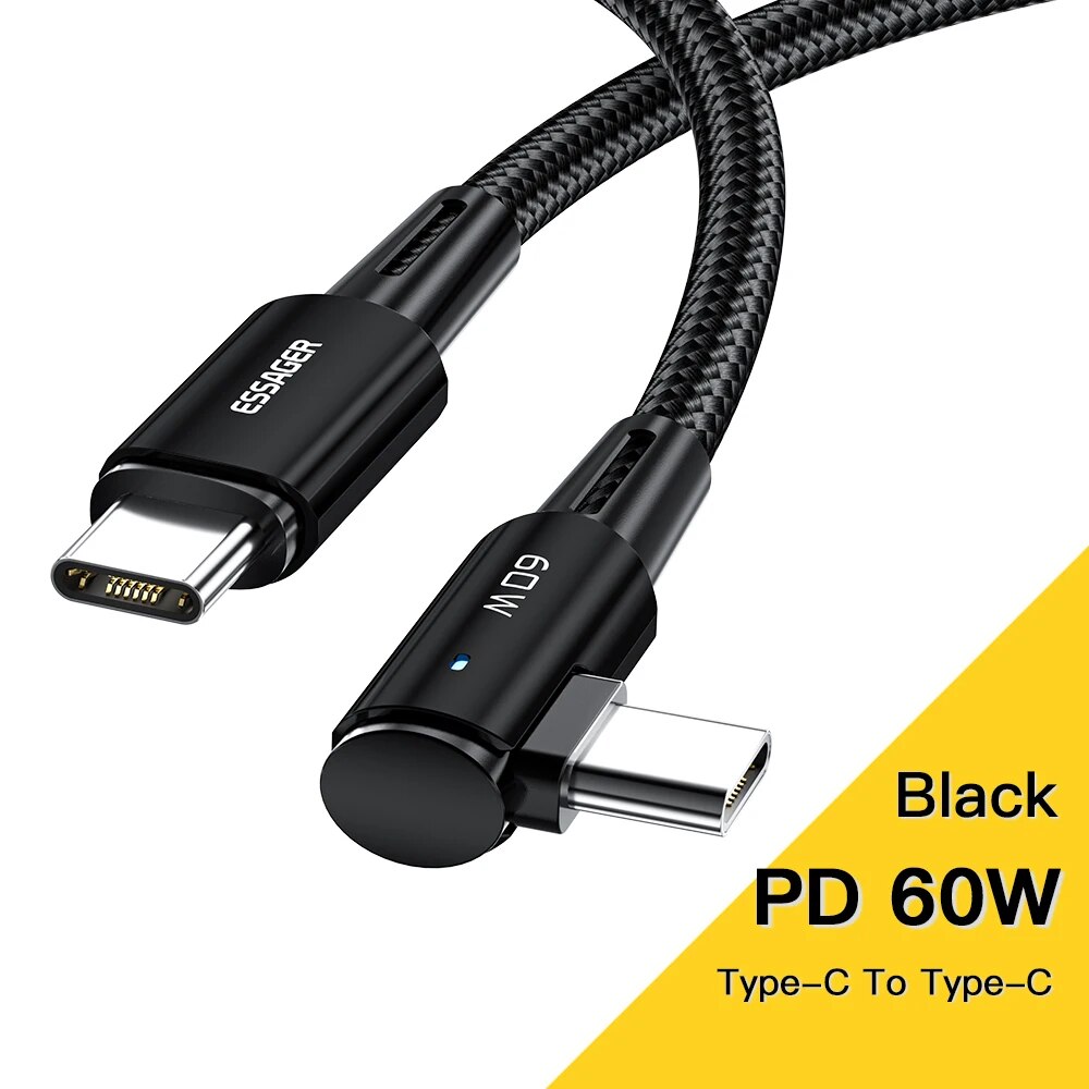 Essager USB C To Type C Cable PD100W 60W Fast Charger 90 Degree Angle Charging Cord Wire For ...
