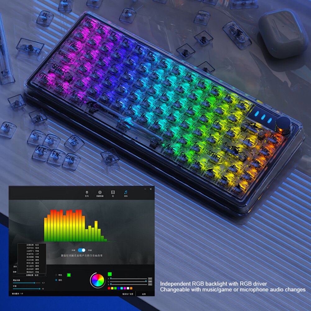 K75 RGB USB Wired Mechanical Keyboard Transparent 87 Keys Hot-Swappable ...
