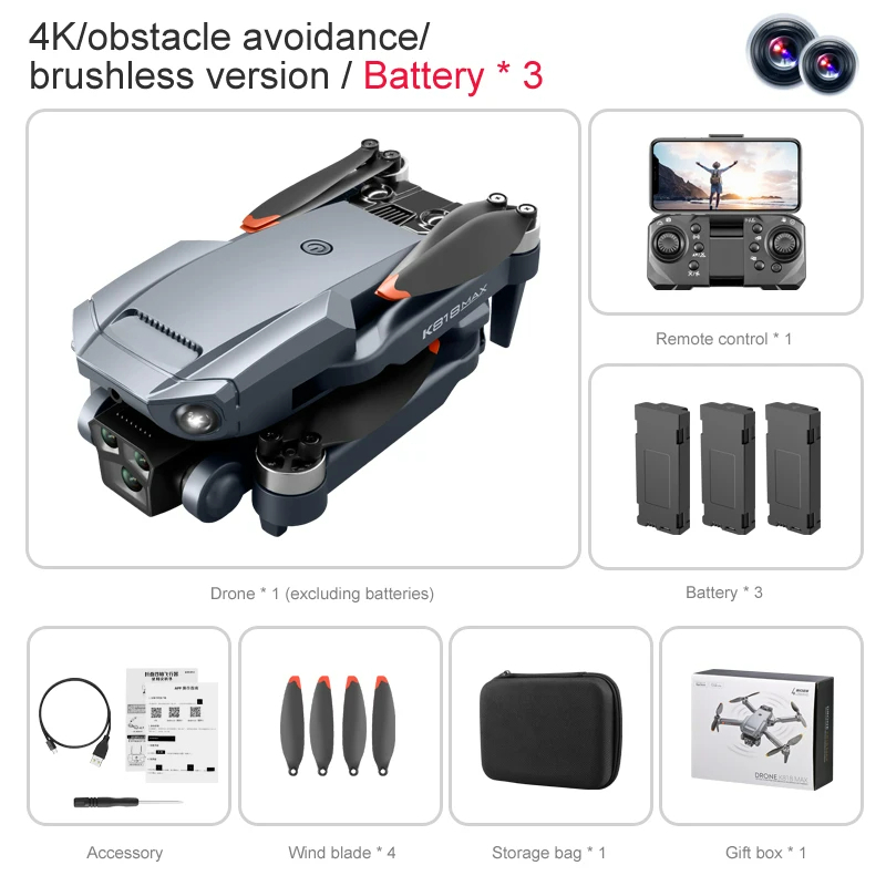 New K818 Max Brushless Drone Optical Stream Positioning 8k Hd Five Lens ...