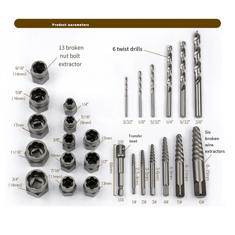 26 PCS Broken Nut and Bolt Extractor Sets Metal Hardware Tools are Used ...