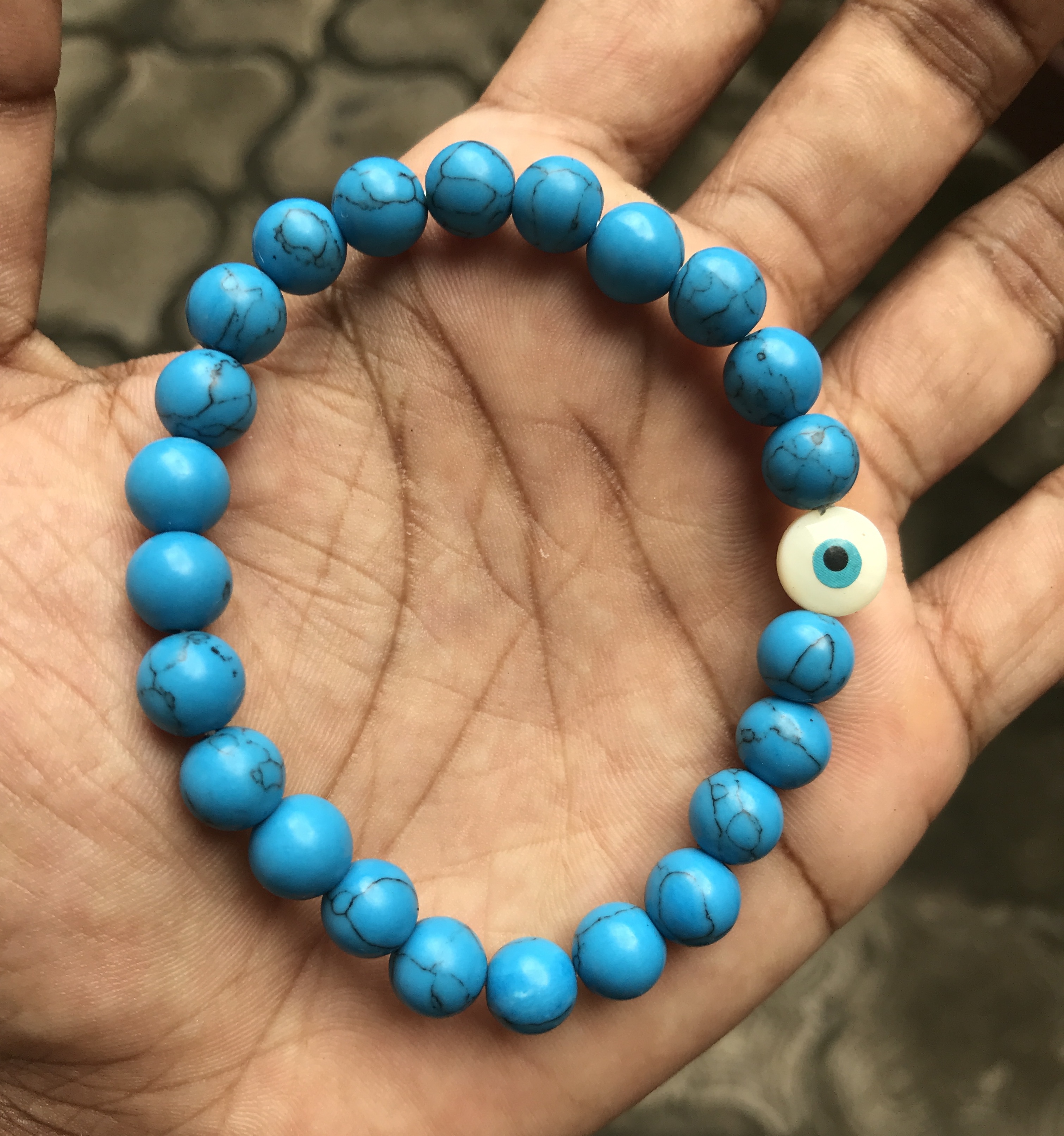 FINKK Mens Womens Bracelet Stone Beads Fashion Boys Girls Evil Eye blue ...