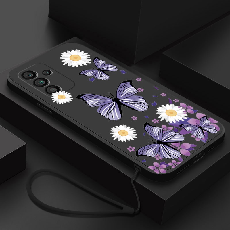 Samsung Galaxy A25 A15 5G A35 A55 5G Little Daisy Luxury Butterfly Flower Casing Liquid Silicon ...