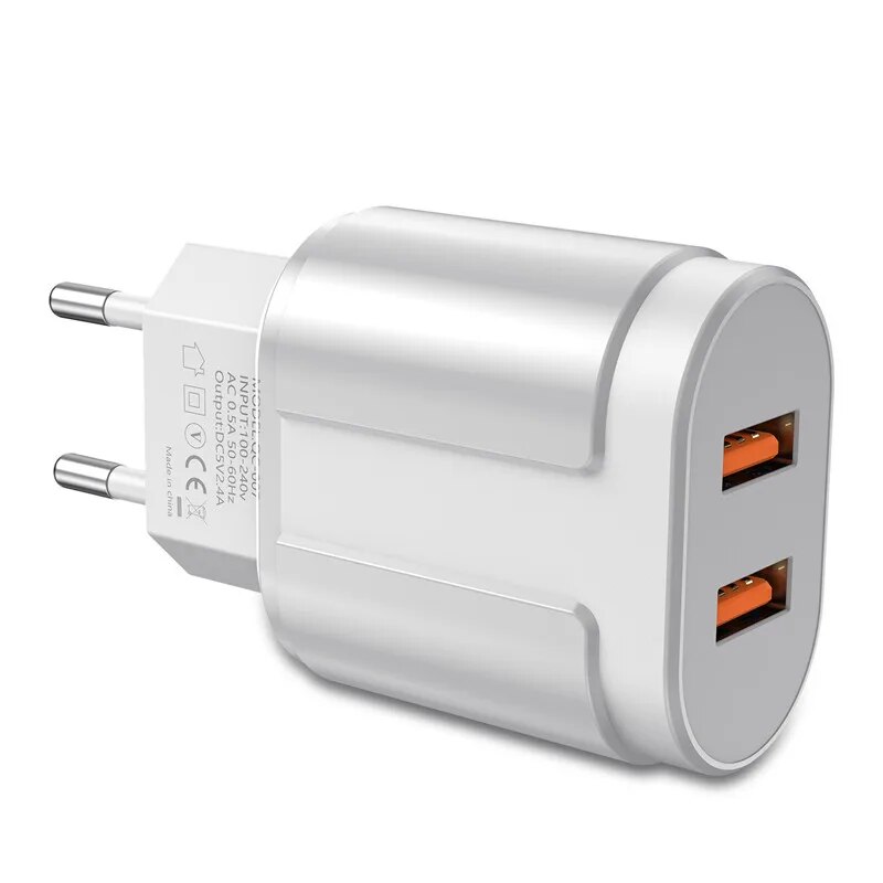 USLION EU/US Plug 2.4A Max Dual USB Fast Charging Adapter Wall ...