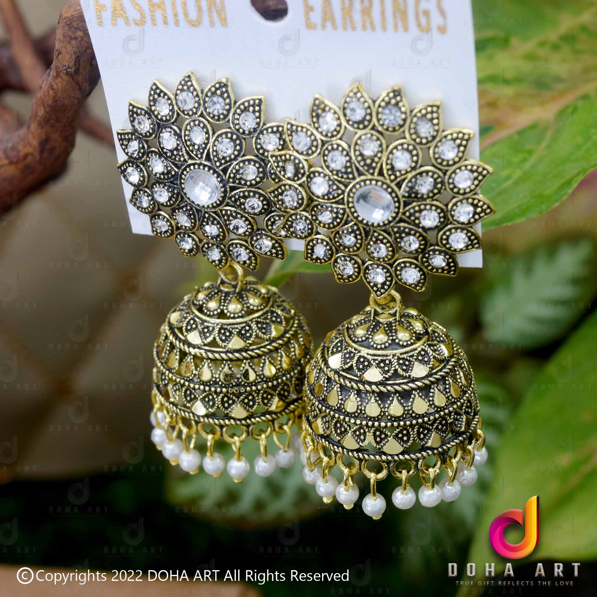 Dull gold Jimmikki Earrings With White Pearl For Women Party Wedding ...