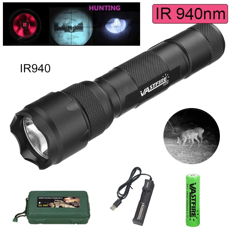 IR 850nm/940nm Tactical LED Flashlight Illuminator Hunting Hog Torch Night Vision IR Fill light ...