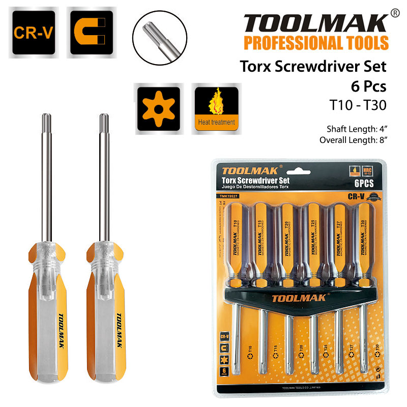 Professional Magnetic TORX Screwdriver Set - TOOLMAK - T10-T30 - 6 Pcs ...