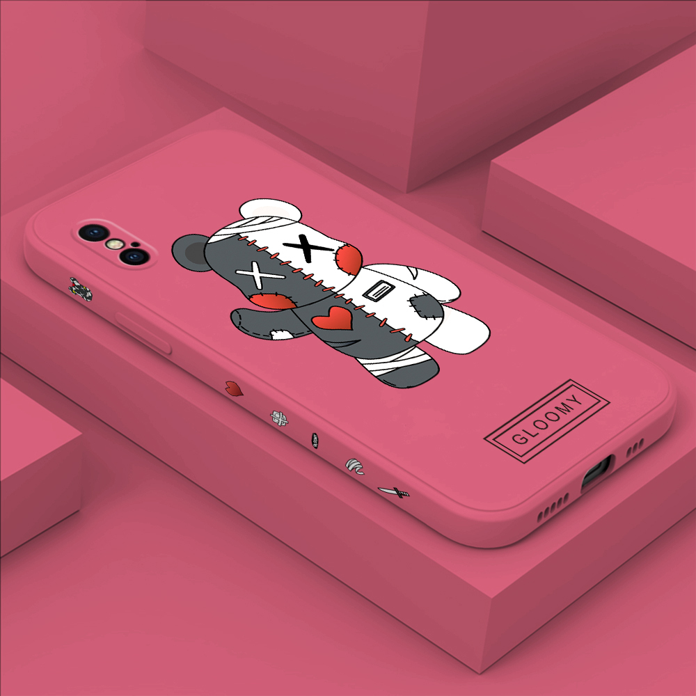 Hontinga for iPhone XS MAX Case Side Design Cartoon Bandage Bear Back Cover Soft Square Edge ...