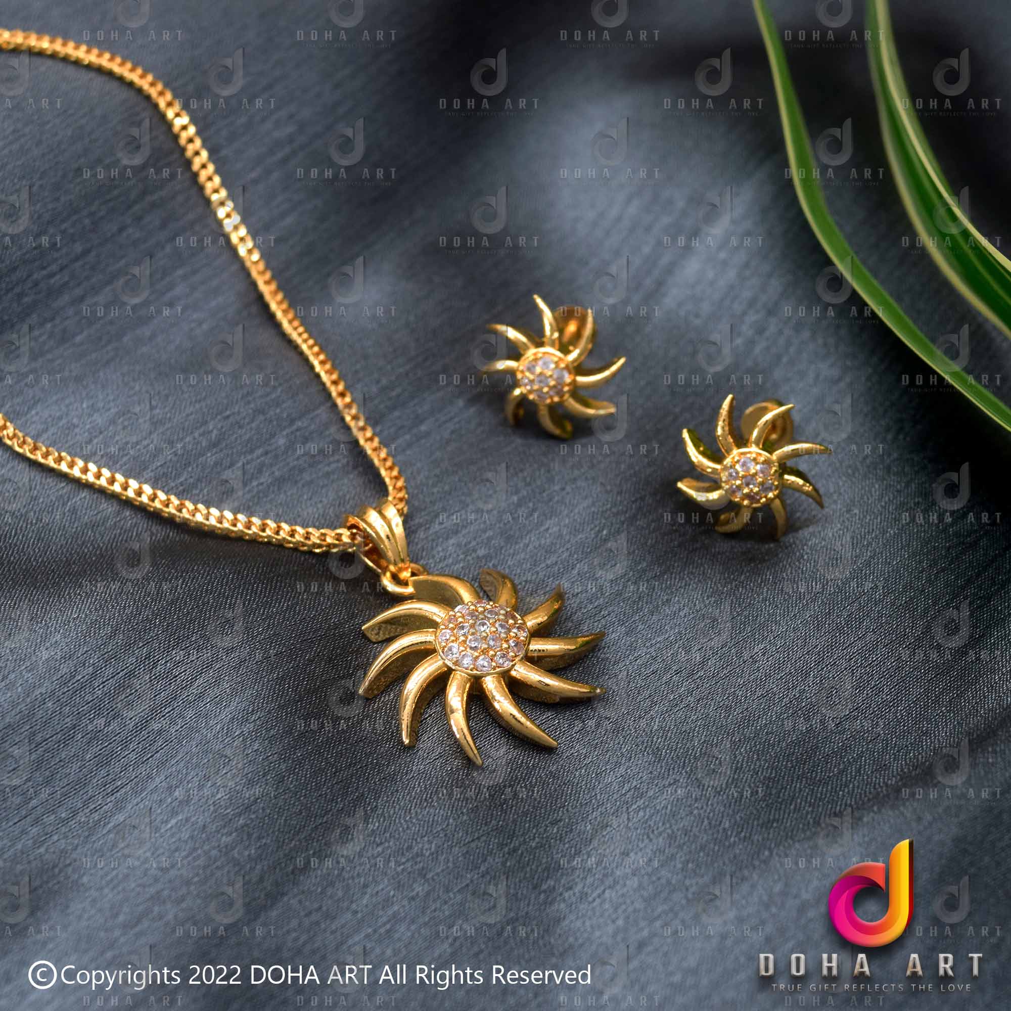 Gold Plated 18/24 inch 2mm Fox Chain with Sun Flower Pendent and Sun ...