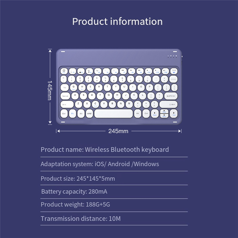 10 Inch Wireless Bluetooth Keyboard Round Key Silent Keyboard for ...