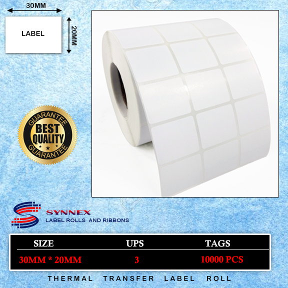 30MM X 20MM -Thermal Transfer Barcode Label Roll, 1 Core, 3Ups, 10000 ...