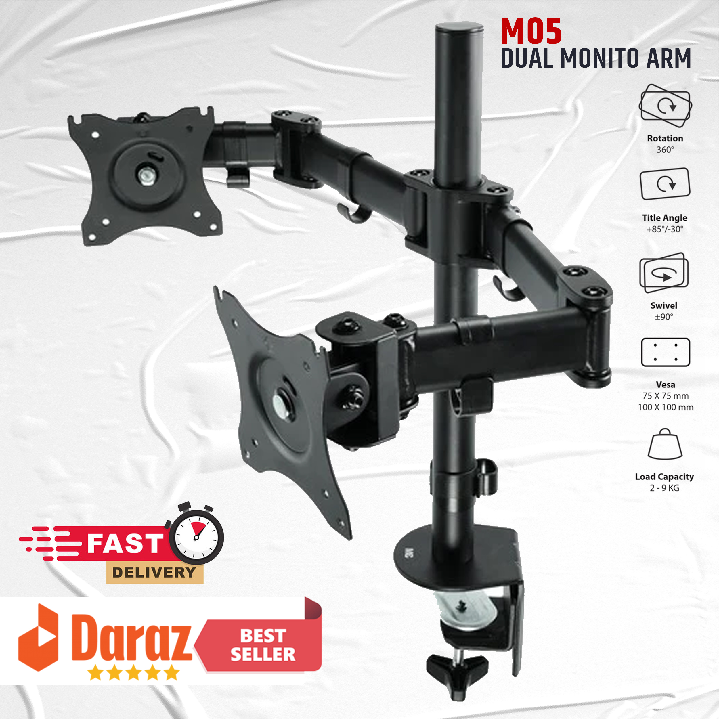 M05 Dual Monitor Arm Desk Mount 14"-30" Steel Fully Adjustable Dual ...