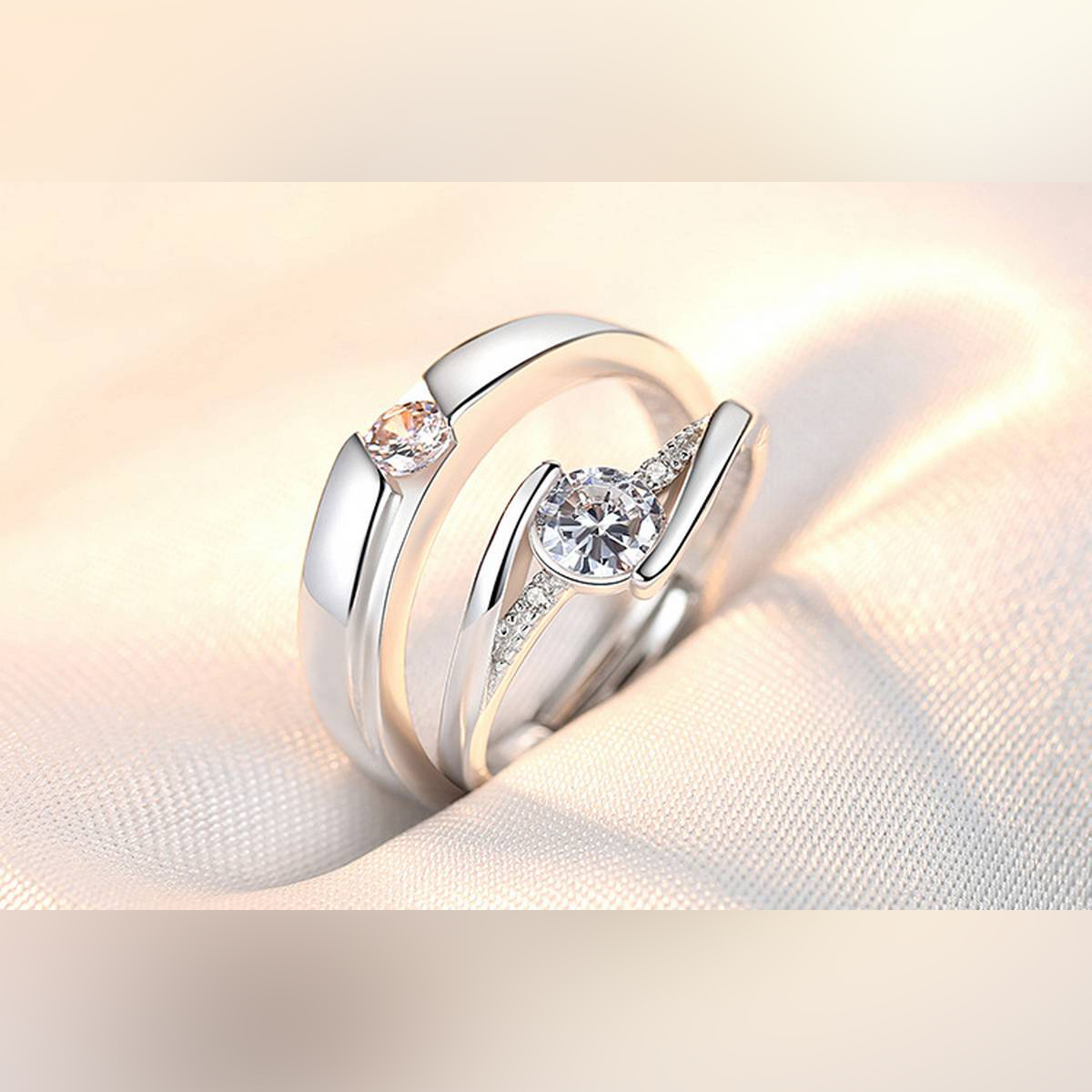 Pair Of Silver Couple Fashion Ring Diamond Ring「Golden Forest」# | Daraz.lk
