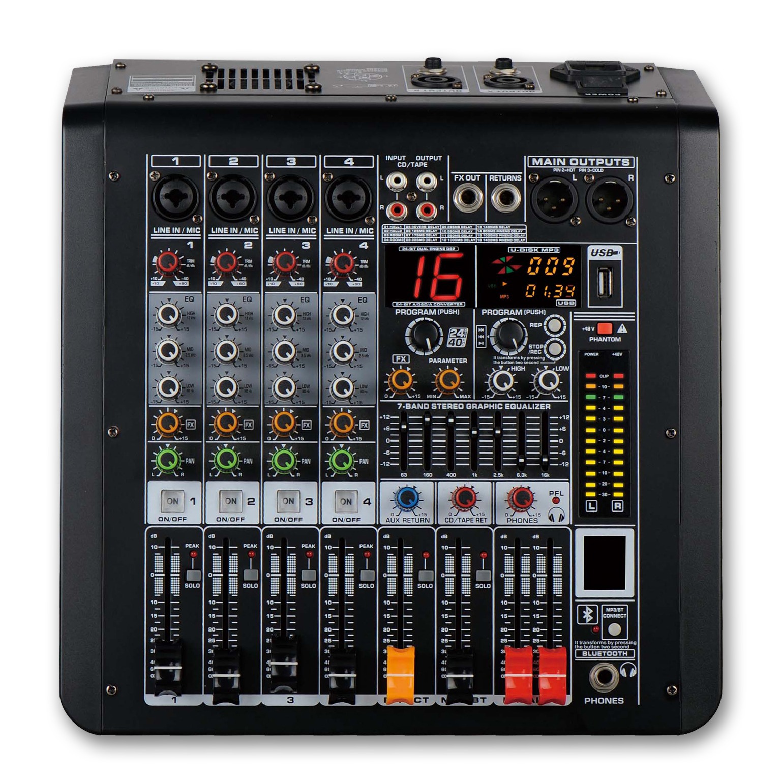 Rowestar AMP-4DSP Professional 4 Channel Digital Powered Mixer 500 ...
