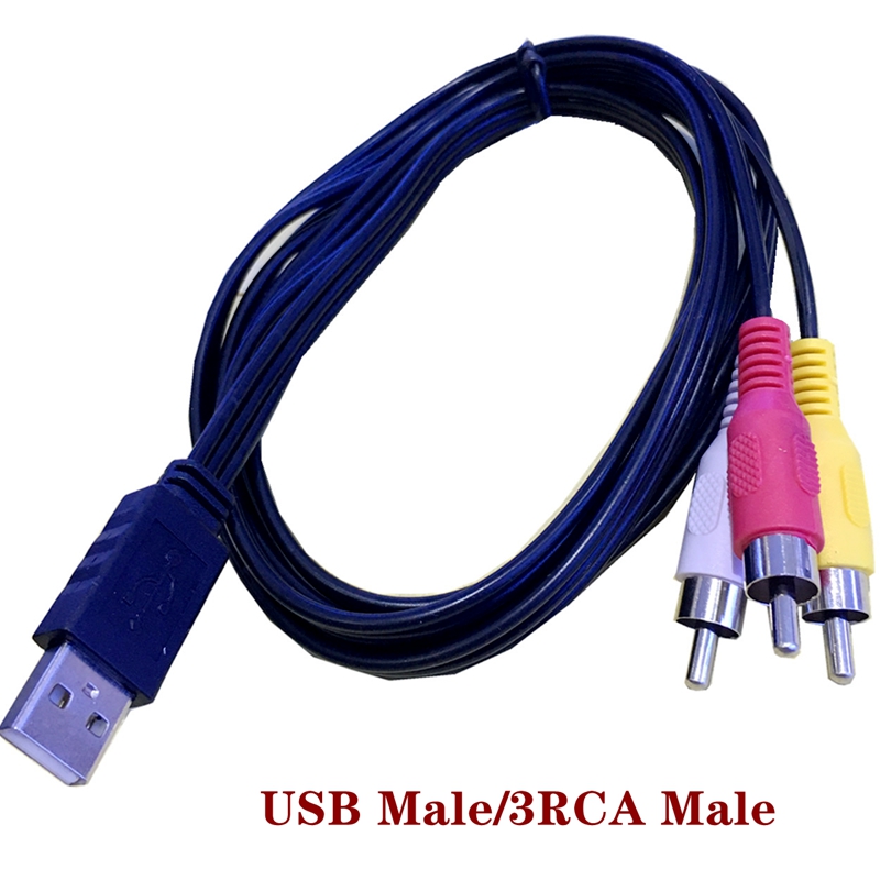 1.5m USB Male Plug To 3 RCA Female Adapter Audio Converter Video AV A/V ...