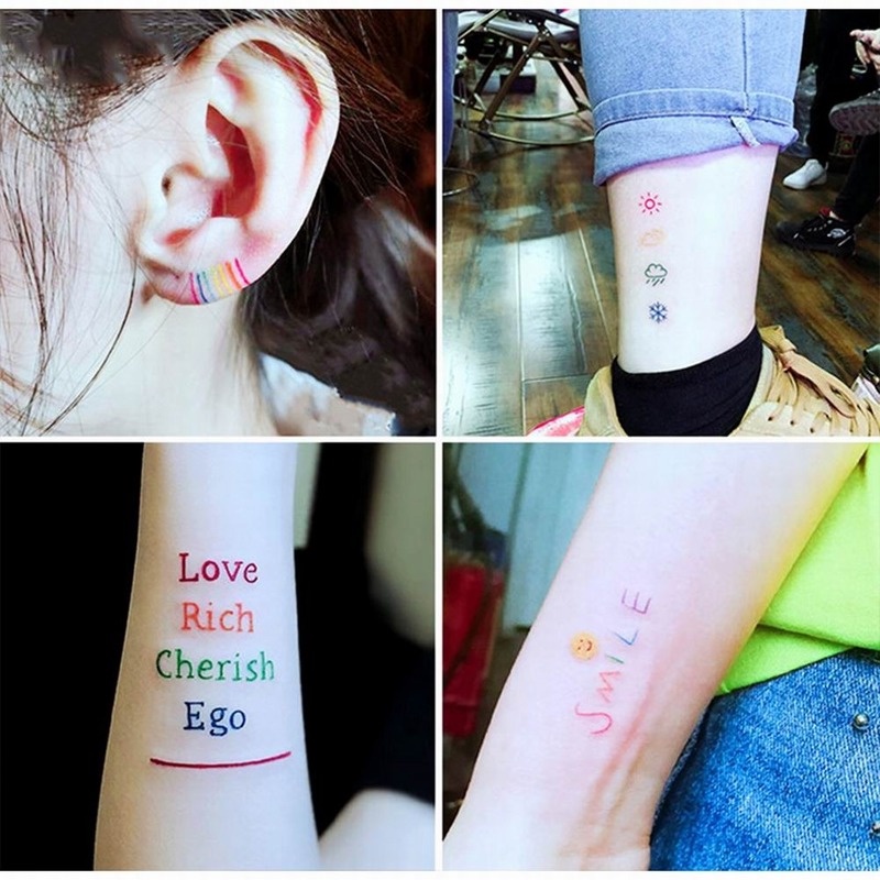 1 Sheet Waterproof Small Simple Line Letter Tattoos Sticker Water ...