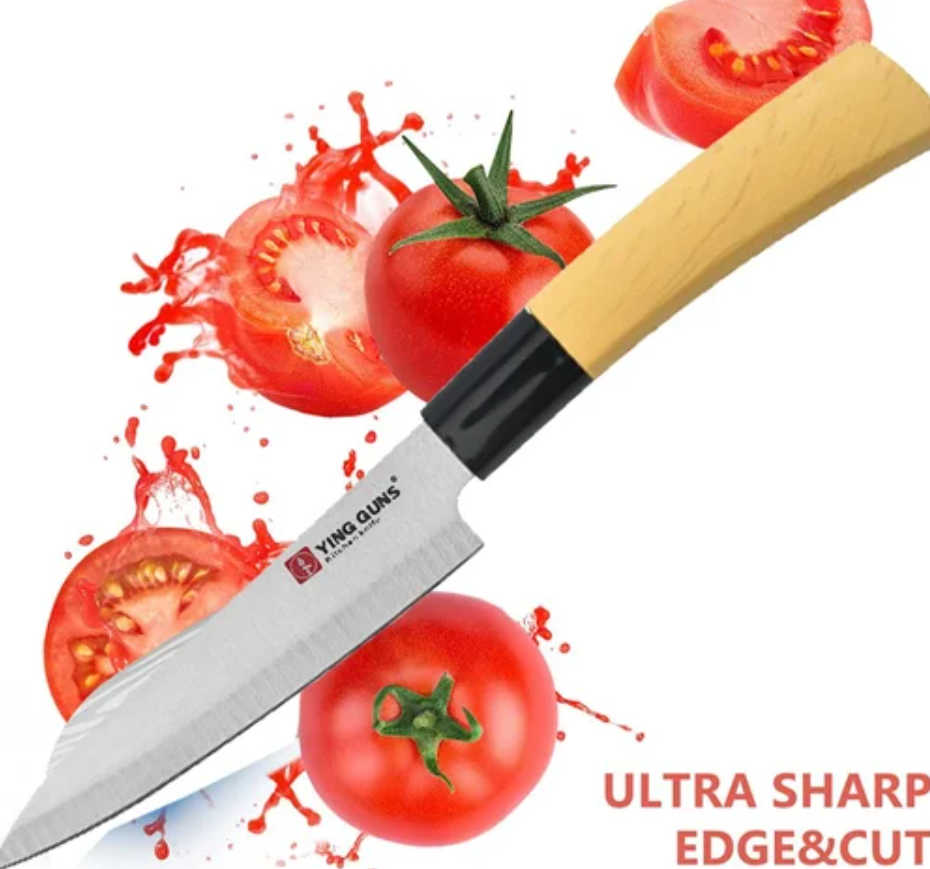 Ying Guns Stainless Steel Kitchen Knife, Sharp Blade, Wood Finished ...