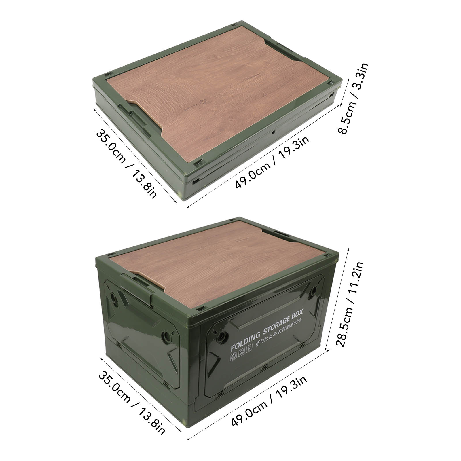 Folding Camping Storage Box with Wooden Lid Collapsible Storage Bin ...