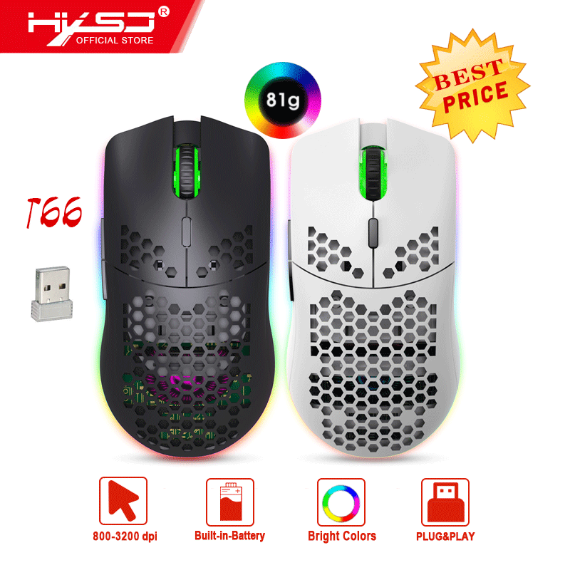HXSJ T66 RGB 2.4G Wireless Gaming Mouse RGB Lighting Charging Mouse ...