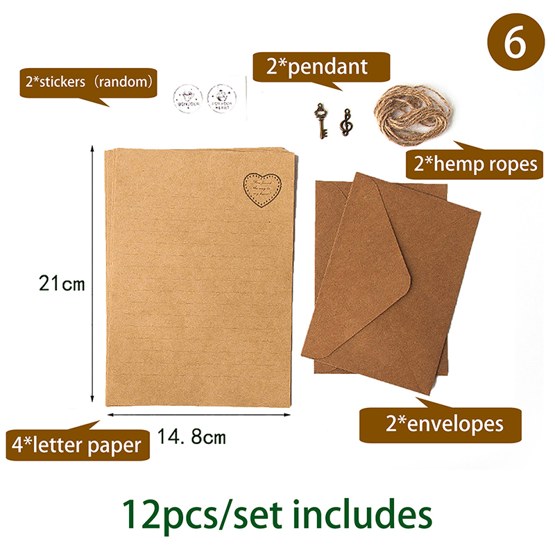 12pcs/set Vintage Kraft Paper Envelopes Letter Paper Set Writing Pad ...