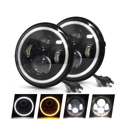 2 Pcs 5.5 Inch 4 LED Headlight with Full Ring Dubble DRL Color-Three ...