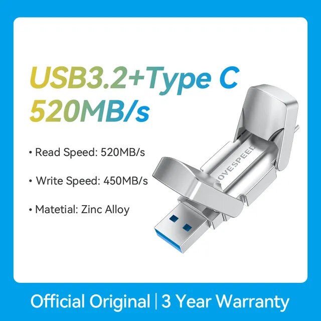 MOVESPEED USB 3.2 Flash Drive 520MB/s High Speed USB 3.2 Gen 2 Pen ...