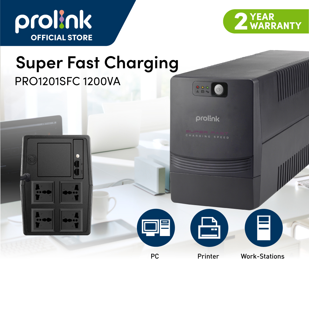 PROLiNK PRO1201SFC 1200VA Super-Fast Charging UPS with AVR/ 4x ...