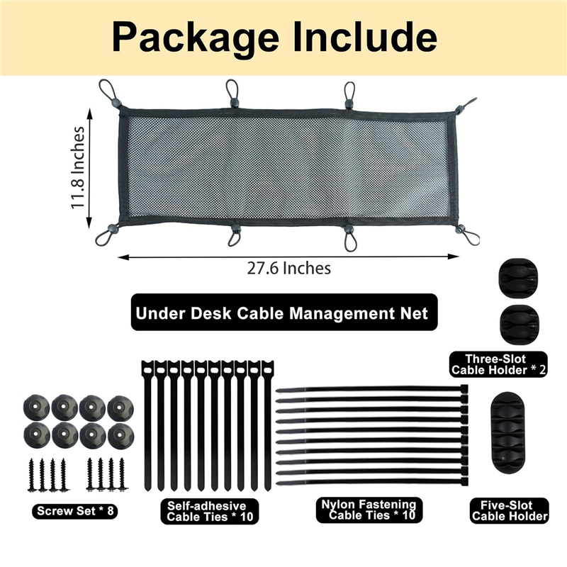 Cable Management Net Under Desk, Extra Cable Net, Flexible Privacy Mesh ...