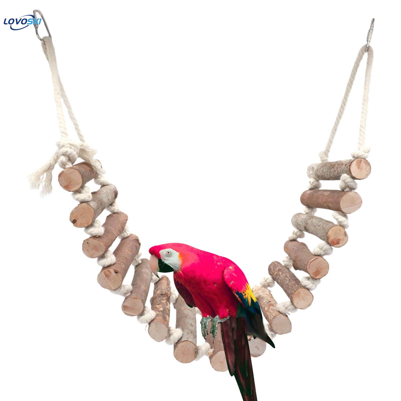 Wooden Bird Rope Ladder Swing Parrot Birds Hanging Bridge Handmade ...
