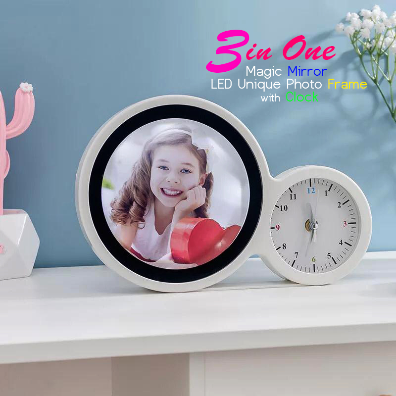3 in One Magic Mirror LED Unique Photo Frame with Clock | Daraz.lk
