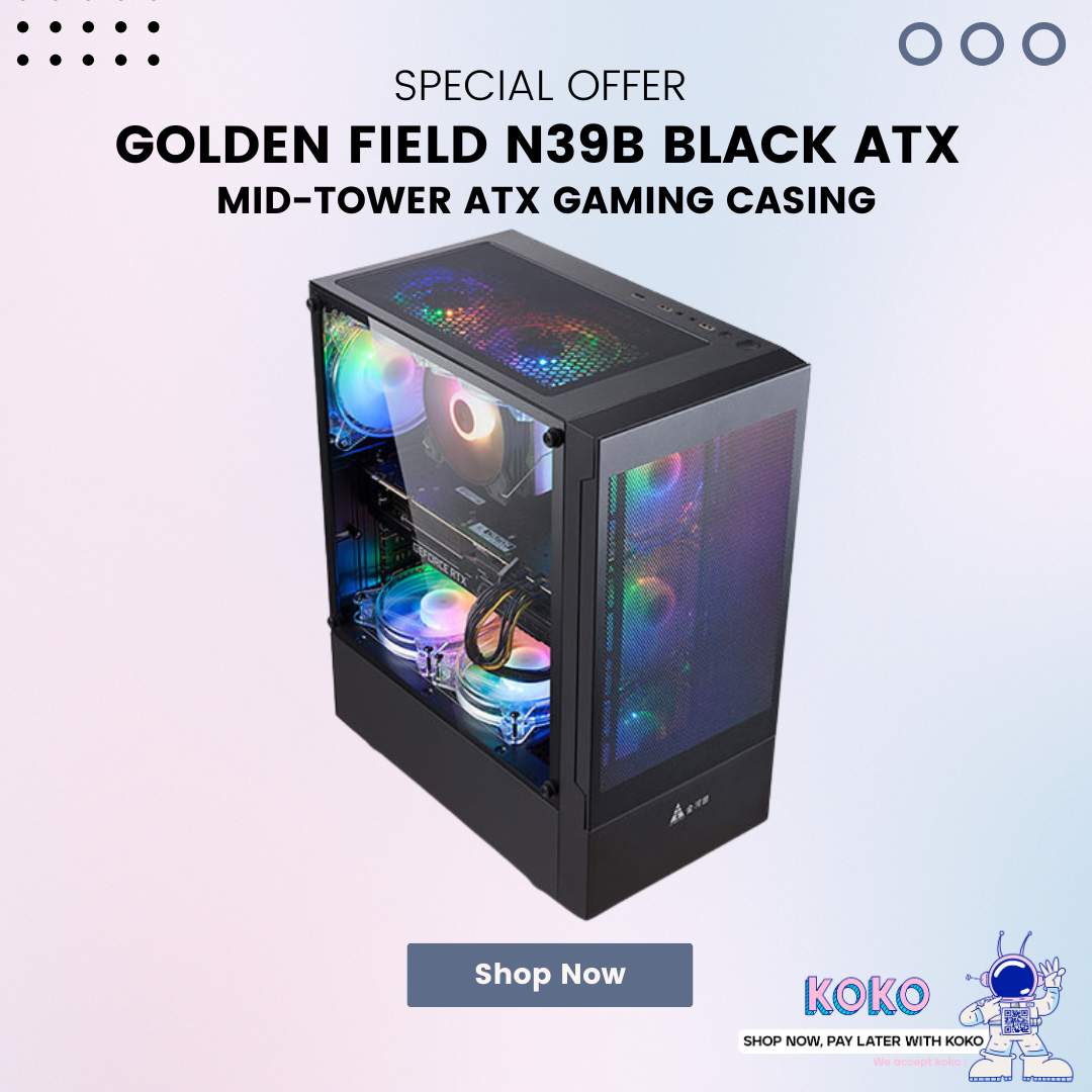 GOLDEN FIELD N39B BLACK ATX MID-TOWER GAMING DESKTOP CASING | Daraz.lk