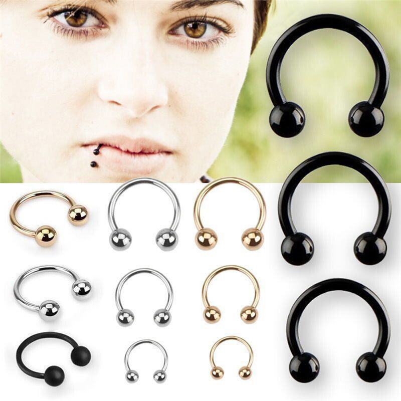 10PCS Stainless Steel Horseshoe Bar Lip Nose Septum Ear Ring Stud ...