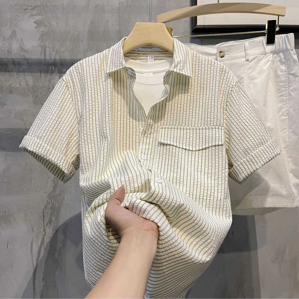 2024 Summer New Handsome Square Collar Shirt Short Sleeve High Sense ...