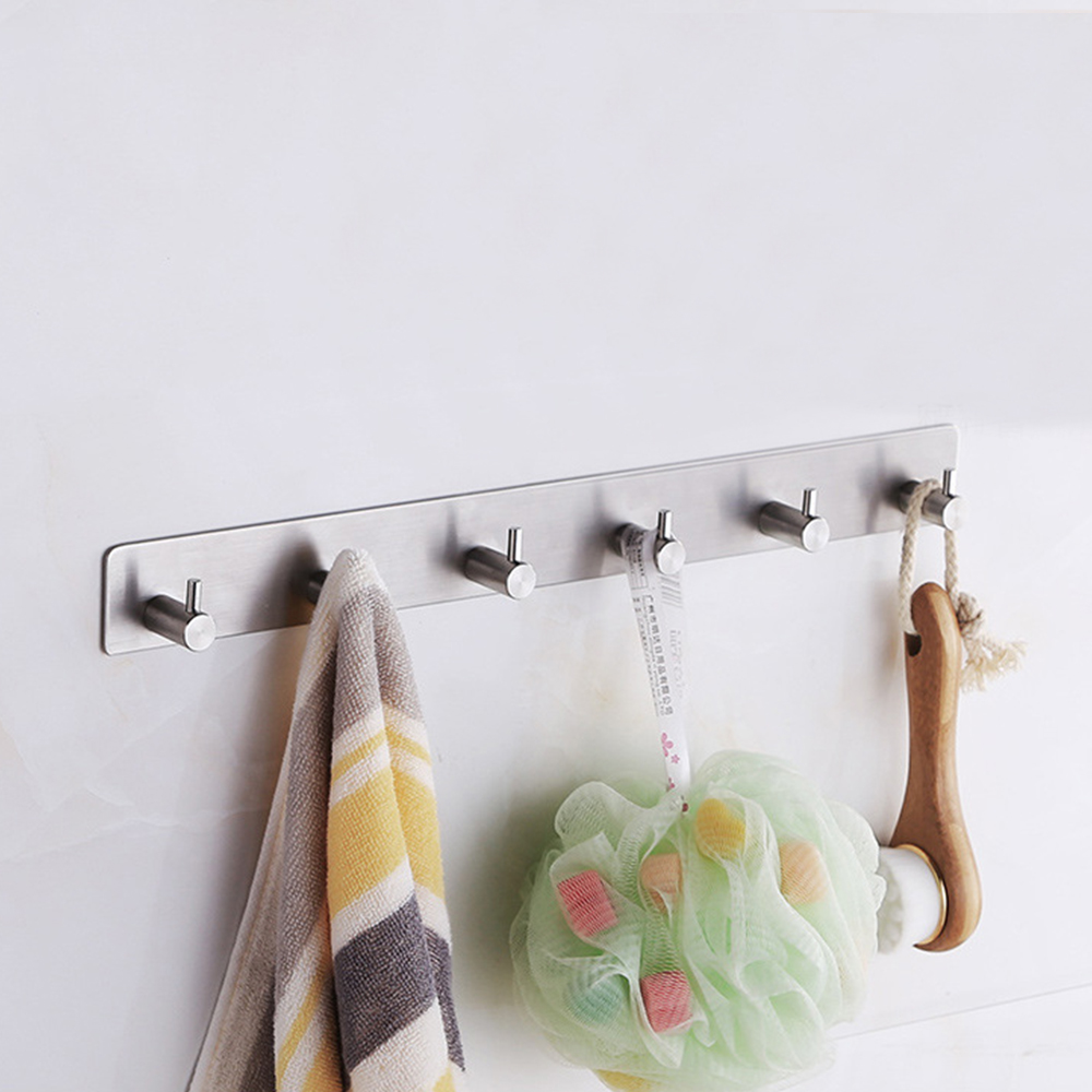 Adhesive Coat Rack with 6 Hooks Wall Mounted Heavy Duty 11 Lbs No ...