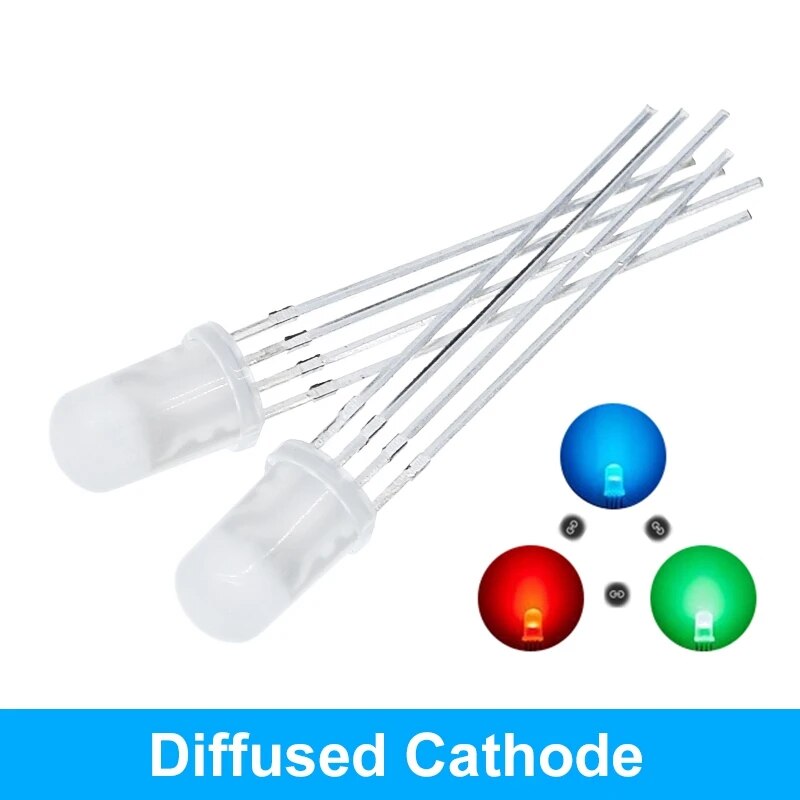 50pcs Multicolor 4pin 5mm RGB Led Diode Light Lamp Tricolor Round ...