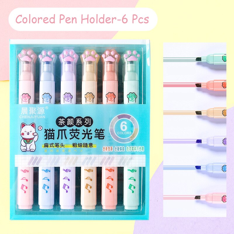 6 PCS Highlighters Pastel Pen Set Colored Markers Colors Pens Kawaii ...