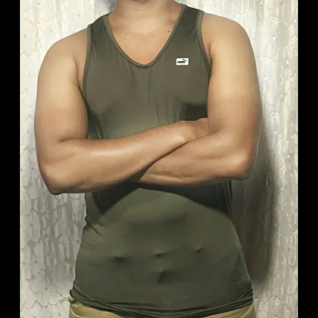 Arm Cut For Men's Tank Skinny Army Green Color | Daraz.lk