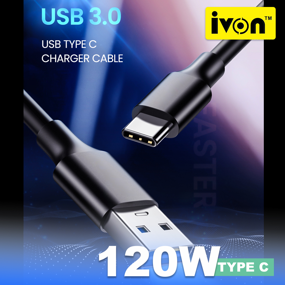 IVON USB 120W Type C Bold Data Cable Super Speed Type C Data Cable ...