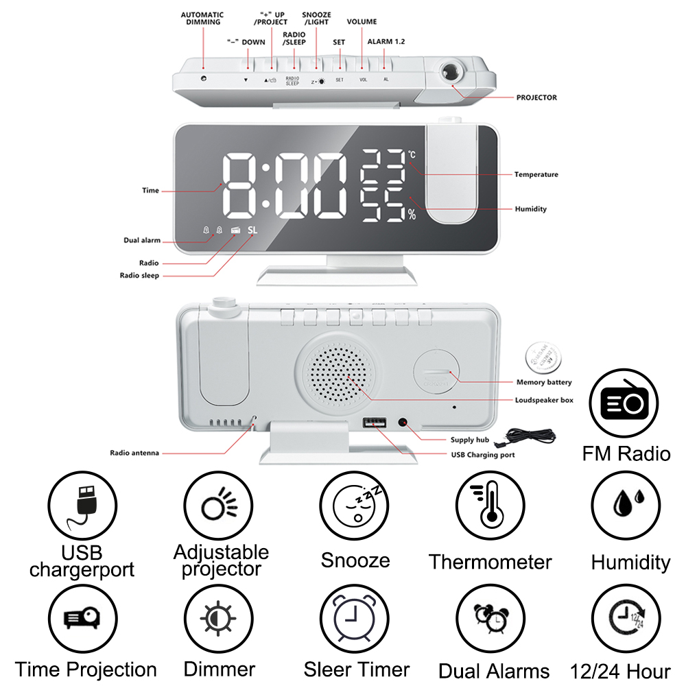 FM Radio LED Digital Smart Alarm Clock Watch Table Electronic Desktop ...