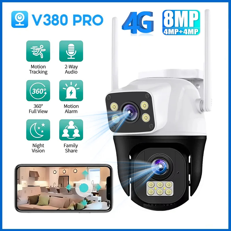 ITECH CCTV Camera 4K 8MP 4G SIM Camera Dual Lens Outdoor Waterproof 360 ...