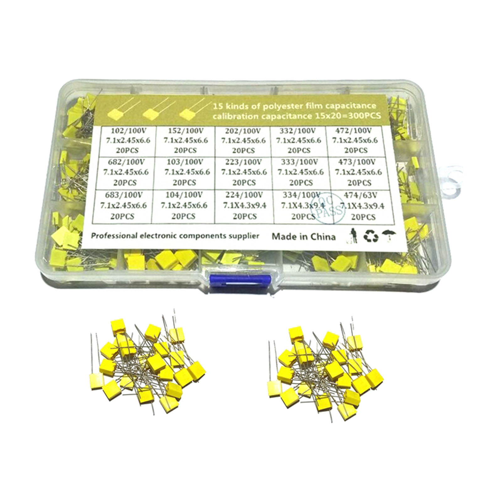 Box of 300Pcs 15 Value Electrolytic Metal Film Capacitors Assortment ...