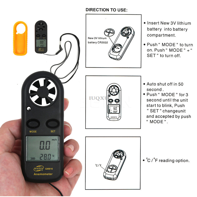 IUQXU GM816 Portable Anemometer Thermometer Wind Speed Gauge Meter2025 ...