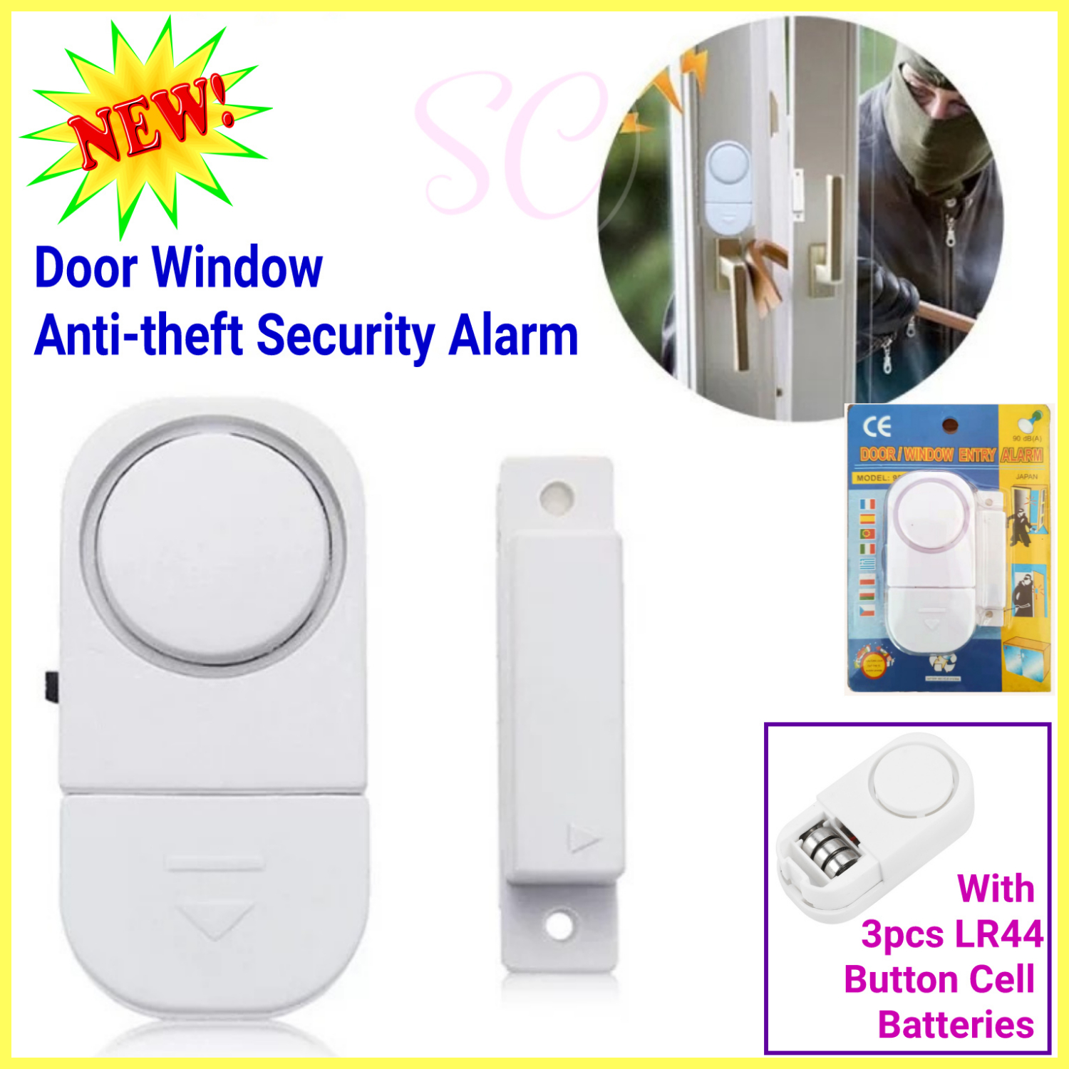 Door Window 90dB Wireless Magnetic Sensor Security Alarm with 3 x 1.5V ...