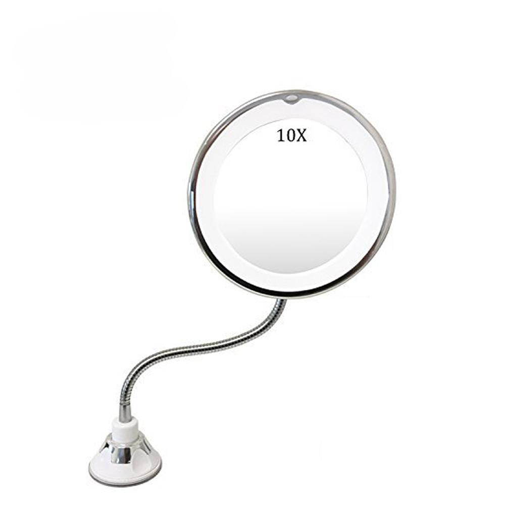 10X Magnifying Wall Mounted LED Makeup Mirror Adjustable Gooseneck ...