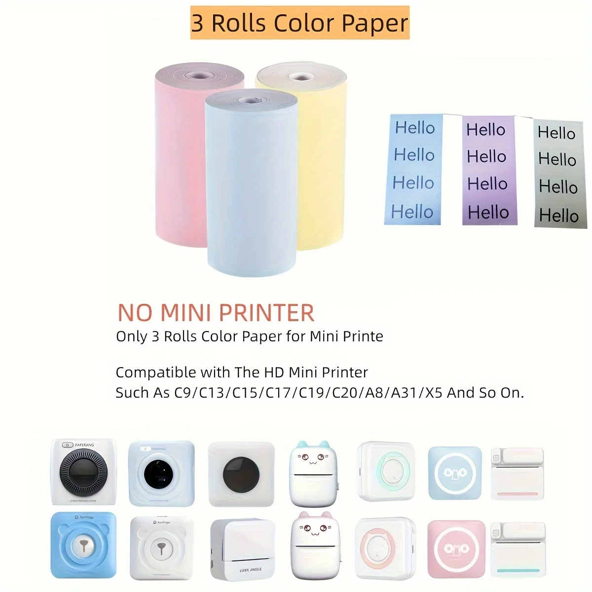 57x25mm Mini Printer Paper Thermal Label Sticker Color Photo White Self ...