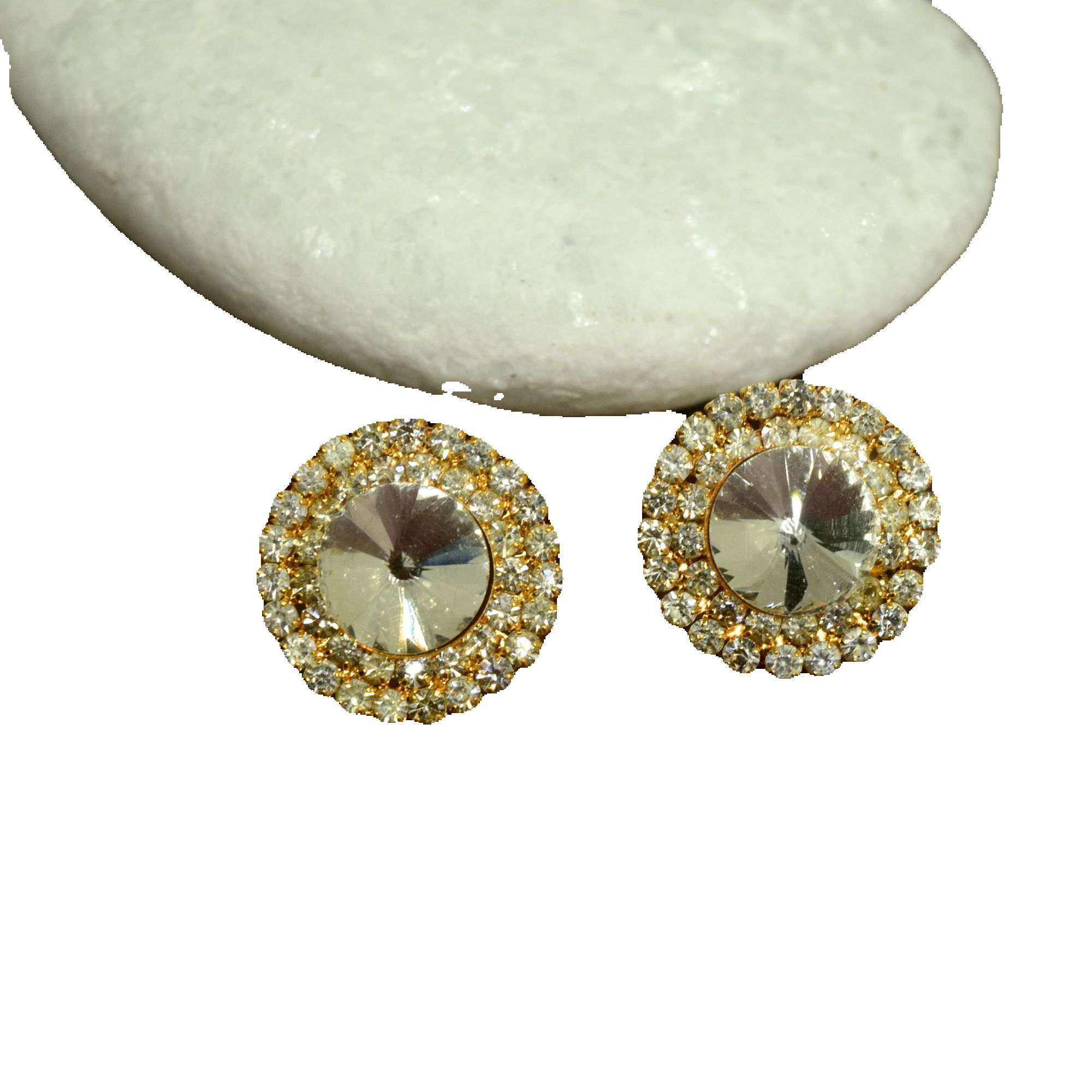 Gold plated Round Shape Earring With Two line Stone ( Any Colour ...